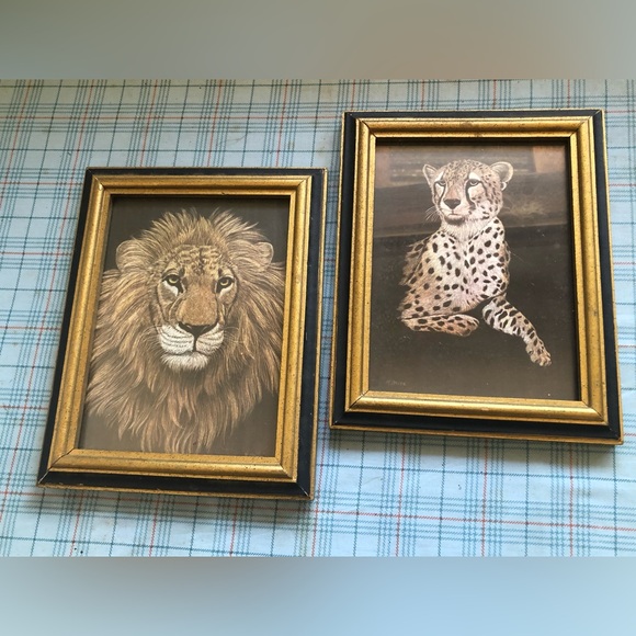 Art | Vintage Tiger Lion Safari Prints In Gold Gilt Black Frames By ...